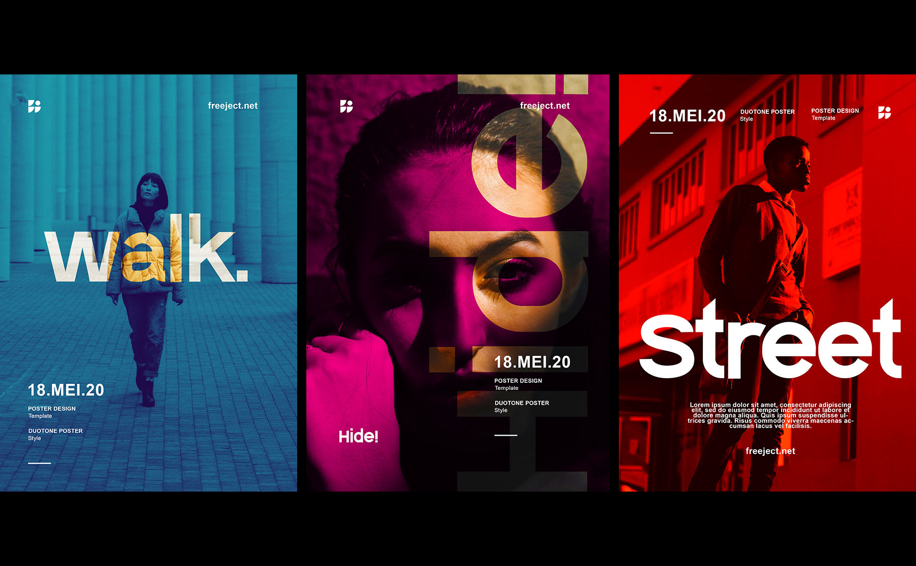 Free Download 3 Duotone Poster Design Template