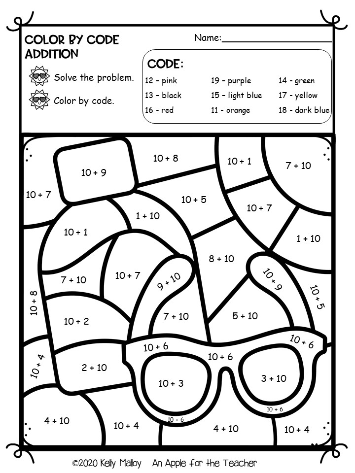 An Apple For The Teacher: Summer Color By Number