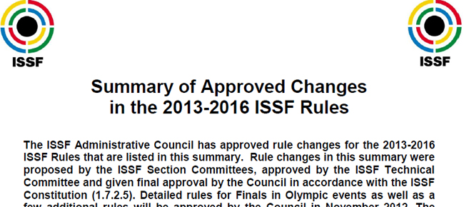 KENNETH NIELSEN: Summary of Approved Changes in the 2013-2016 ISSF Rules