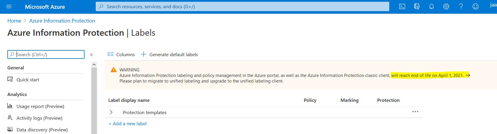 Azure Information Protection (AIP) classic client and Label Management ...