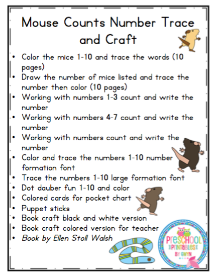 Mouse Counts Number Trace plus Craft ~ Preschool Printables