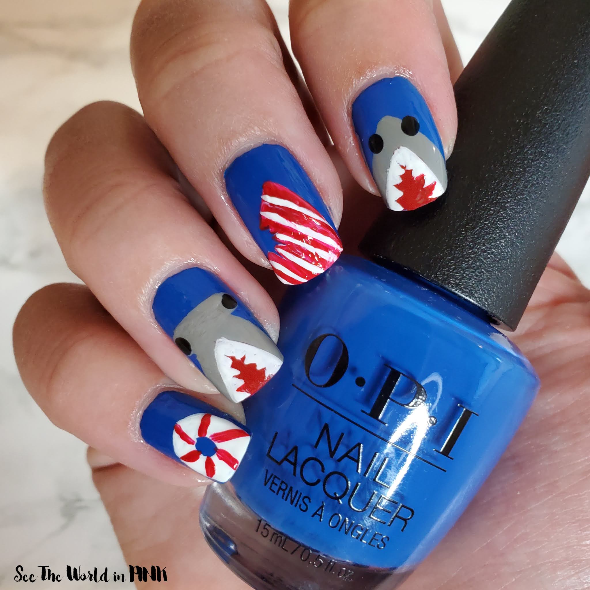 Manicure Monday - Shark Week Nails | See the World in PINK