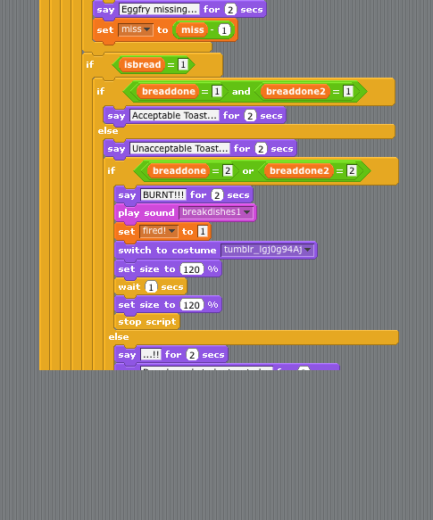 Math Connections C Block: Snap shots of Cooking Game Coding