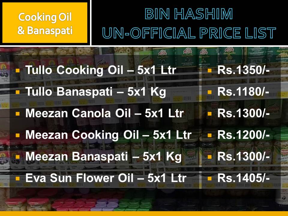 Bin Hashim | Price List - 20th January 2021