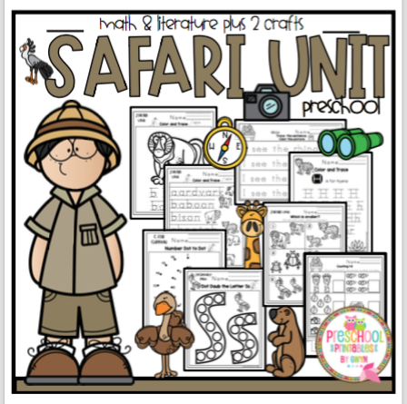 Safari Unit Math & Literature plus 2 Crafts "No Prep" ~ Preschool ...