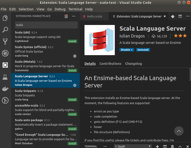 Notes sur la programmation: Utiliser Scala avec VScode sur Ubuntu18 Notes sur la programmation: Utiliser Scala avec VScode sur Ubuntu18