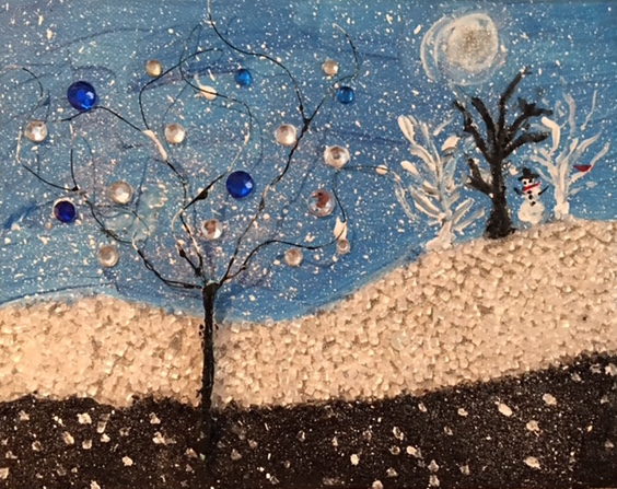 Library Arts: Winter Forest Mixed Media Painting