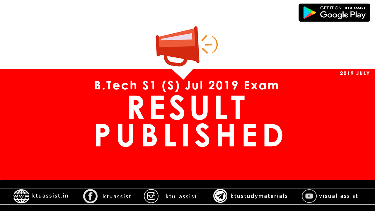 B.Tech S1 (S) Jul 2019 Exam - Result published - KTU ASSIST
