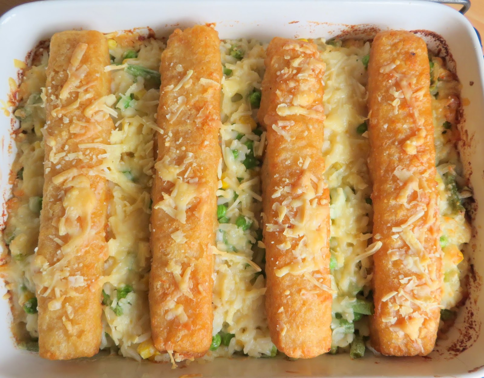 Fish Stick Casserole with Cheesy Vegetable Rice | The English Kitchen
