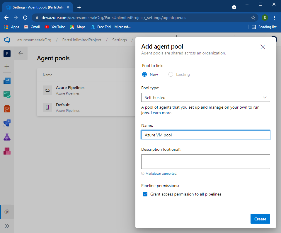 Building an Azure DevOps project with an Azure VM build agent