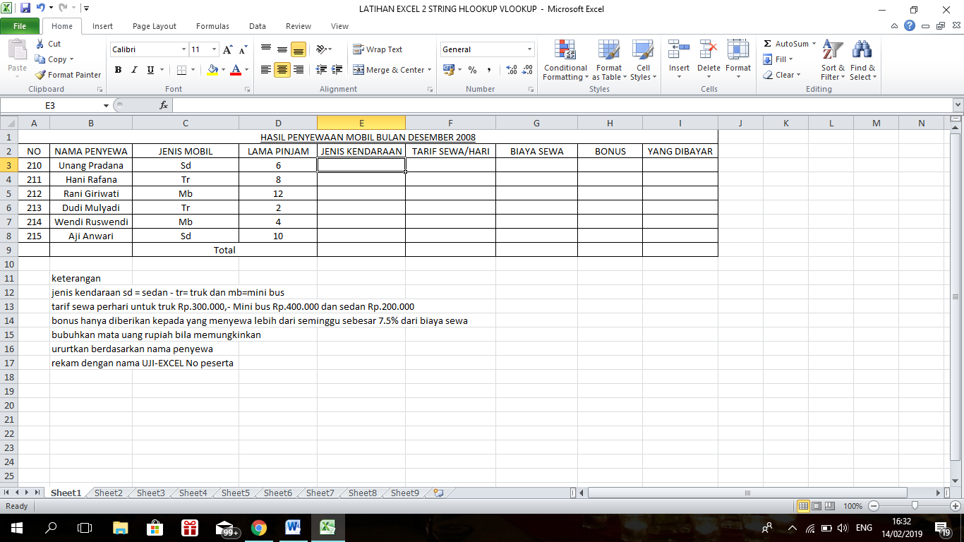 Contoh Soal Ms.Excel (Penggunaan Fungsi String, Vlookup, Dan Hlookup)