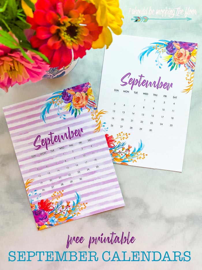 Free September Calendar Printable | i should be mopping the floor