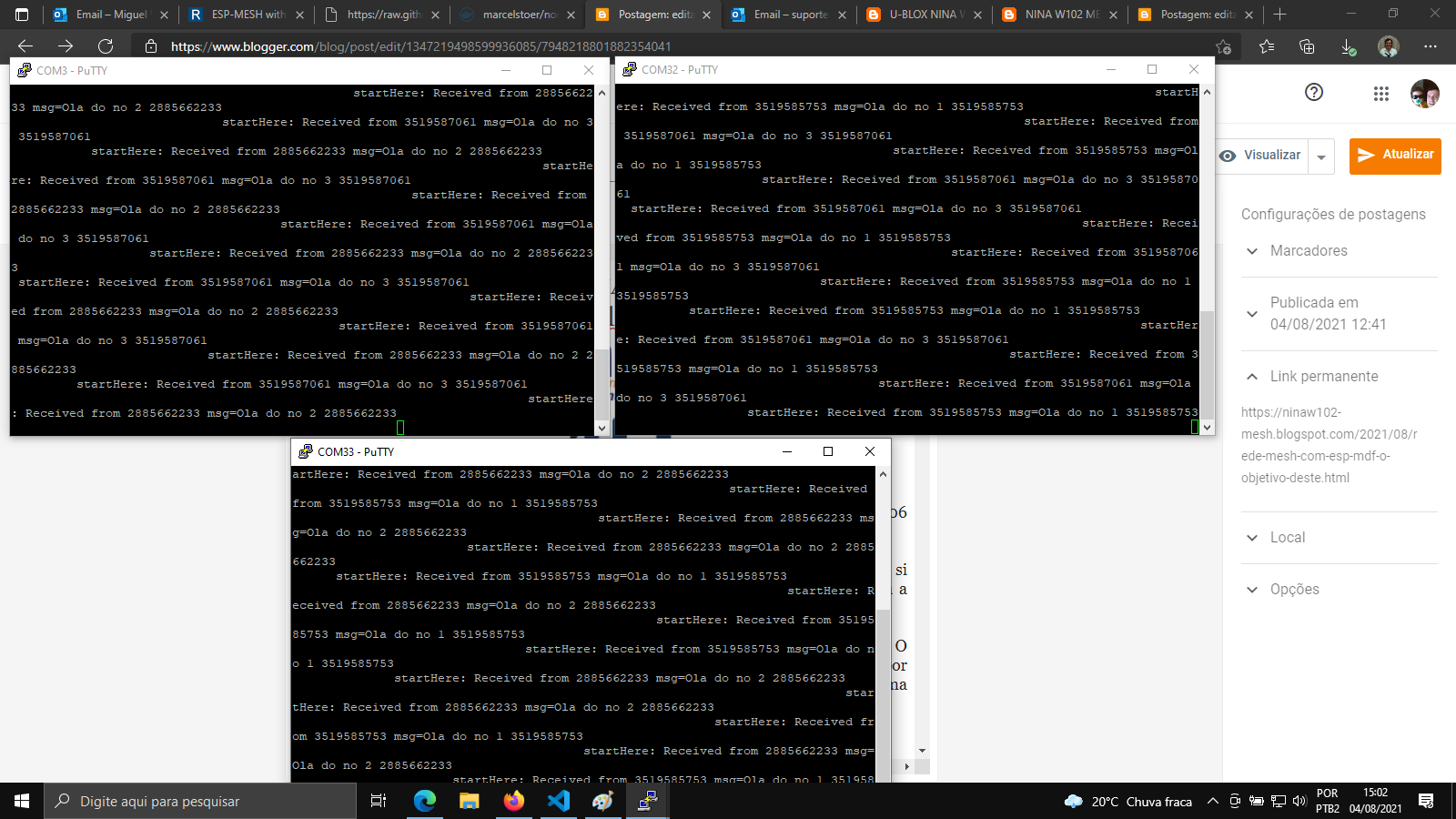 NINA W102 MESH: REDE MESH COM NINA W106 - ESP-MESH - ARDUINO PlatformIO