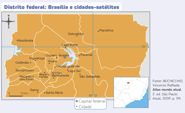 Blog de Geografia: Mapa - Distrito federal: Brasília e cidades-satélites