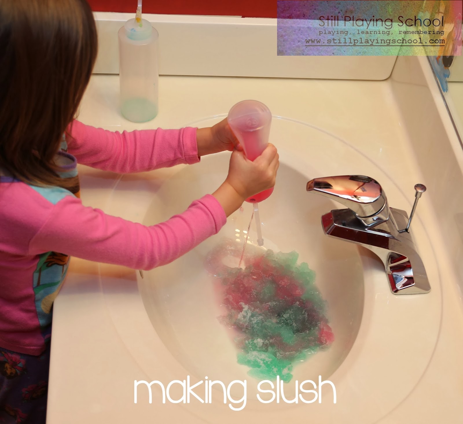 Sensory Sink Play Indoors with Snow | Still Playing School