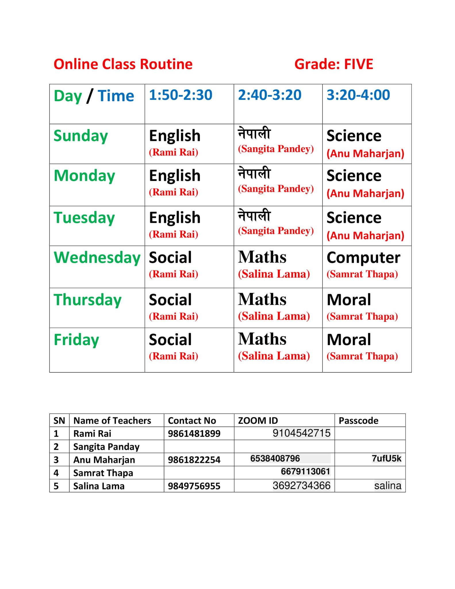 TRILOK SCHOOL Online Class Routine trilok-school-online-class-routine