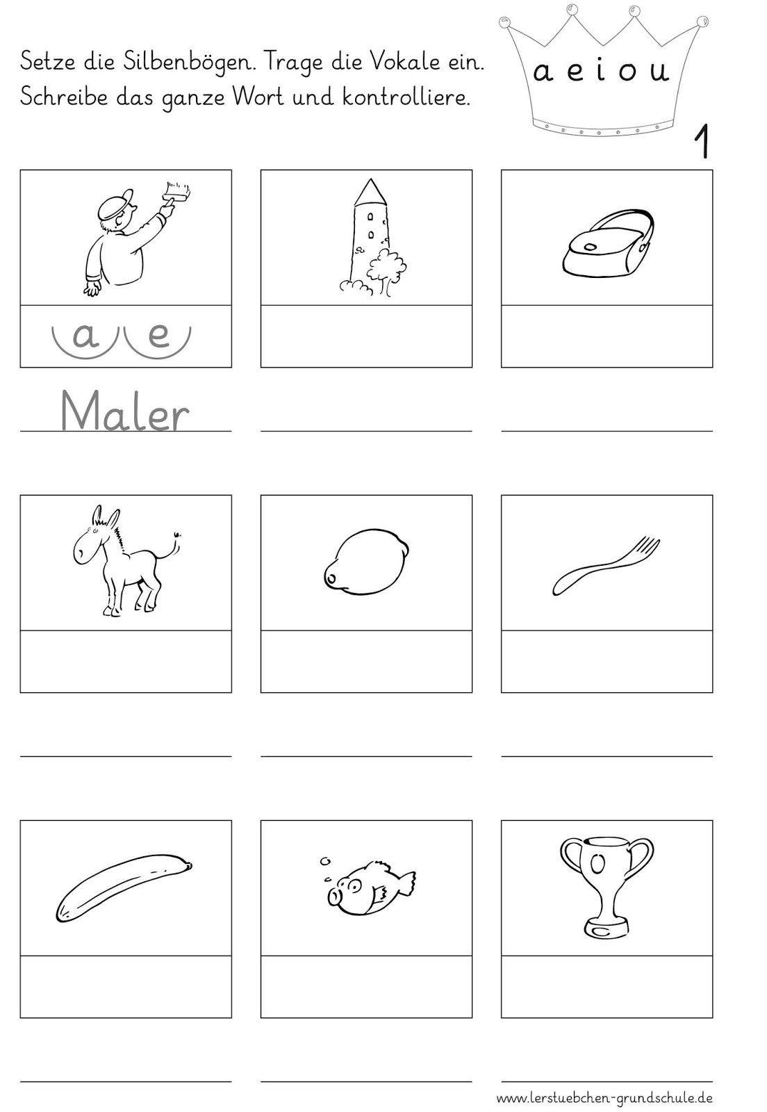 Lernstübchen: Vokale in Silben hören und eintragen