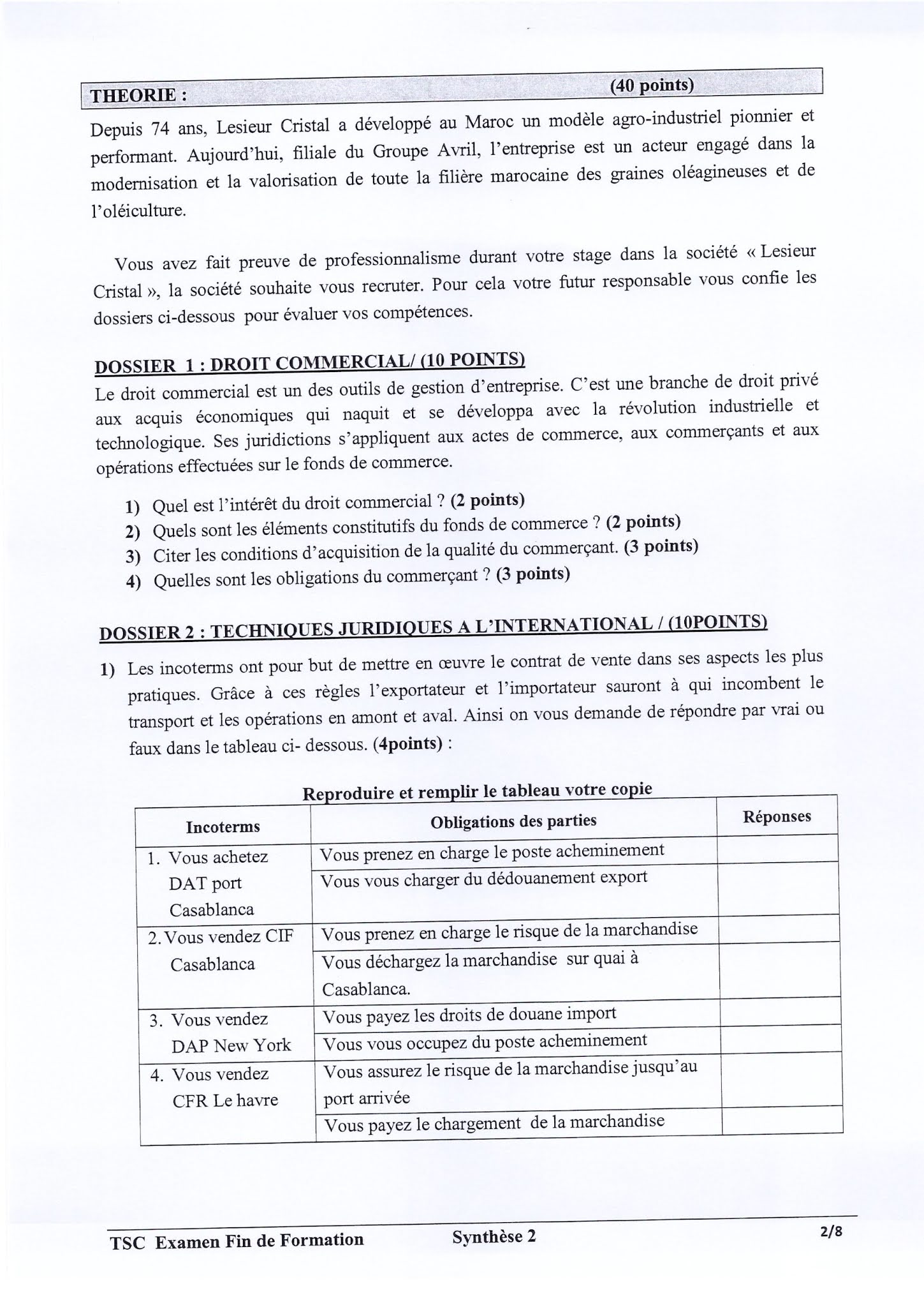 Examen Fin de Formation 2018 de Commerce (avec corrigés) - A.T.V/T.S.C ... Examen Fin de Formation 2018 de Commerce (avec corrigés) - A.T.V/T.S.C ...