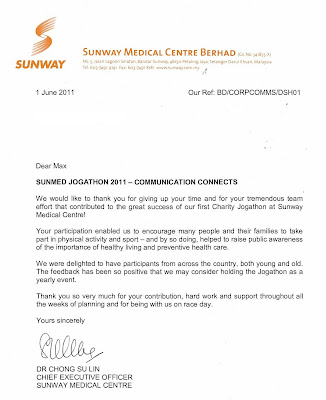 RUNNING WITH PASSION: Thank You Letter From Sunway Medical CEO