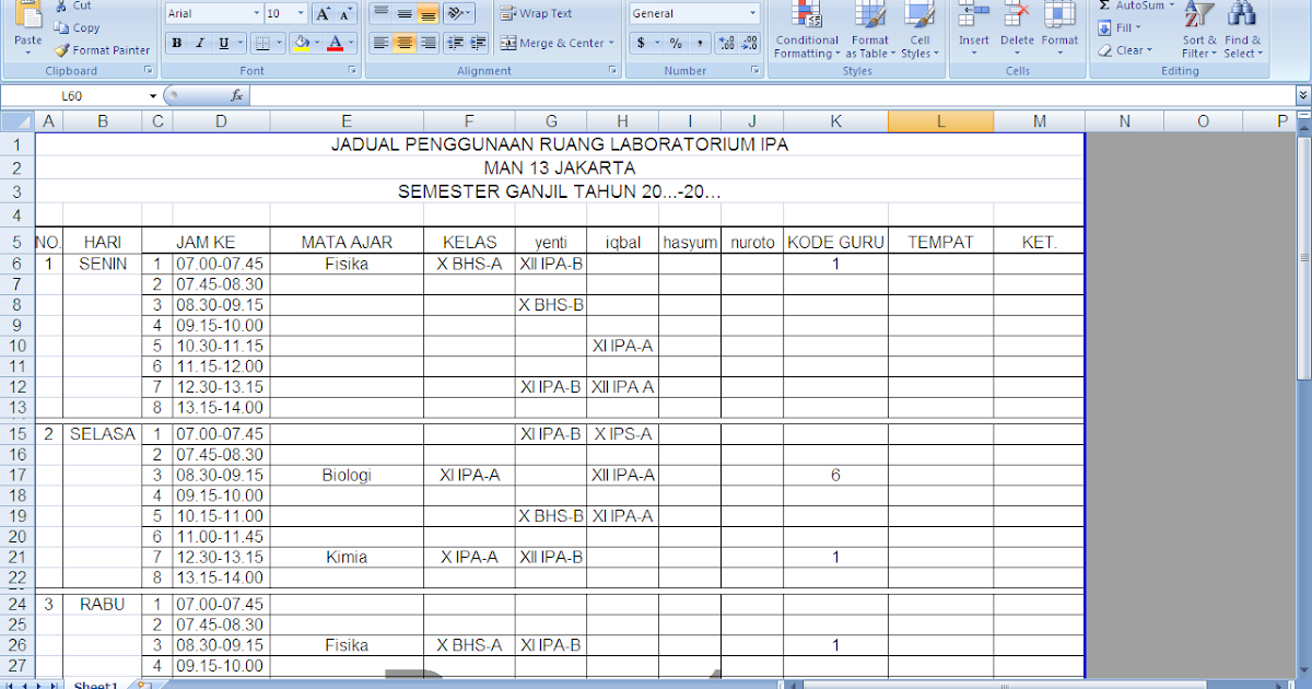 Contoh jadwal penggunaan ruang laboratorium IPA - antapedia.com