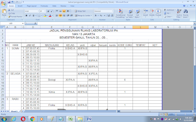 Contoh jadwal penggunaan ruang laboratorium IPA - antapedia.com