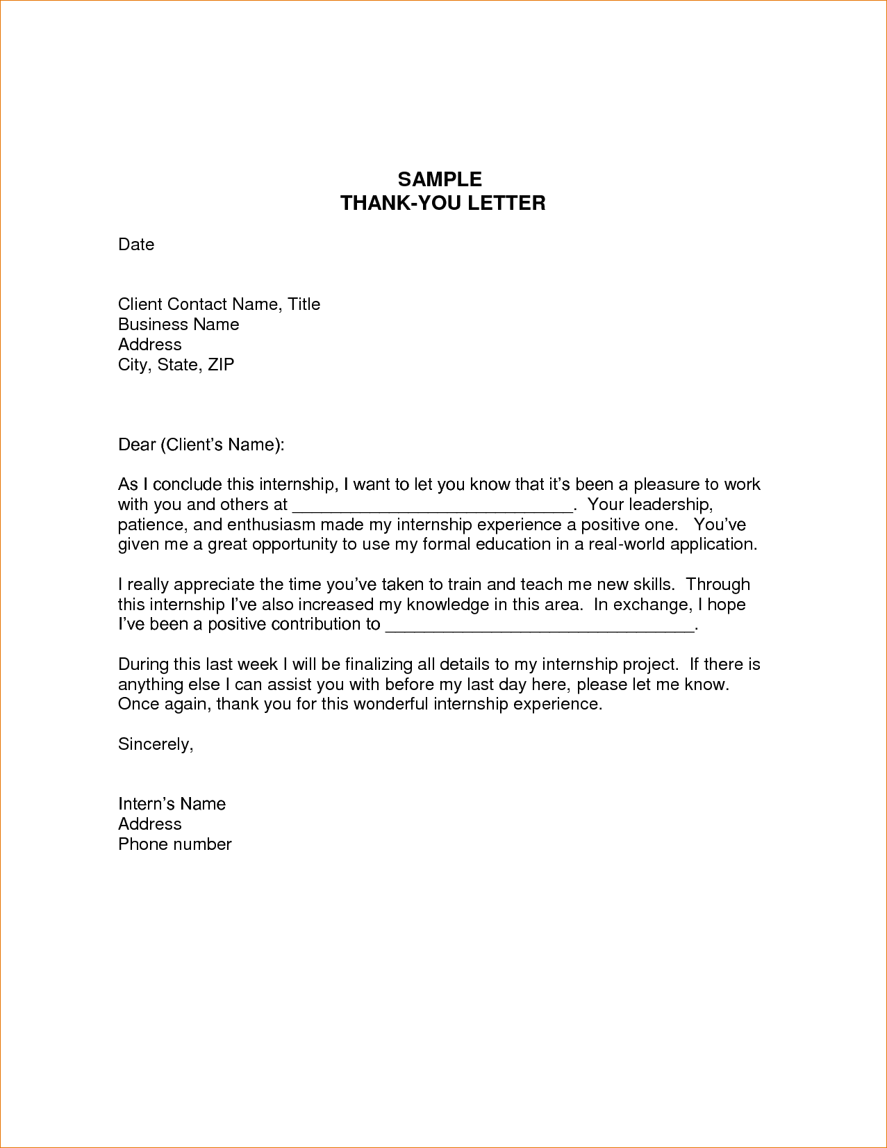 Post Internship Thank You Letter ~ Thankyou Letter