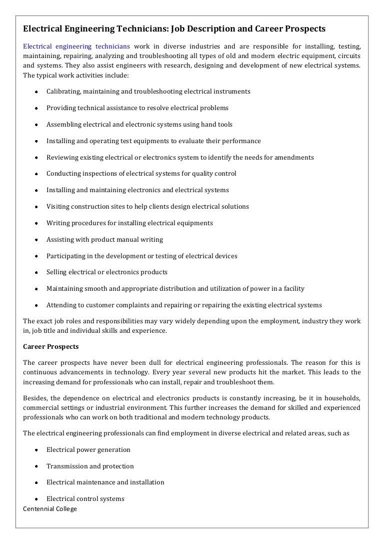 Electronics Engineer Job Description ~ Resume Letter