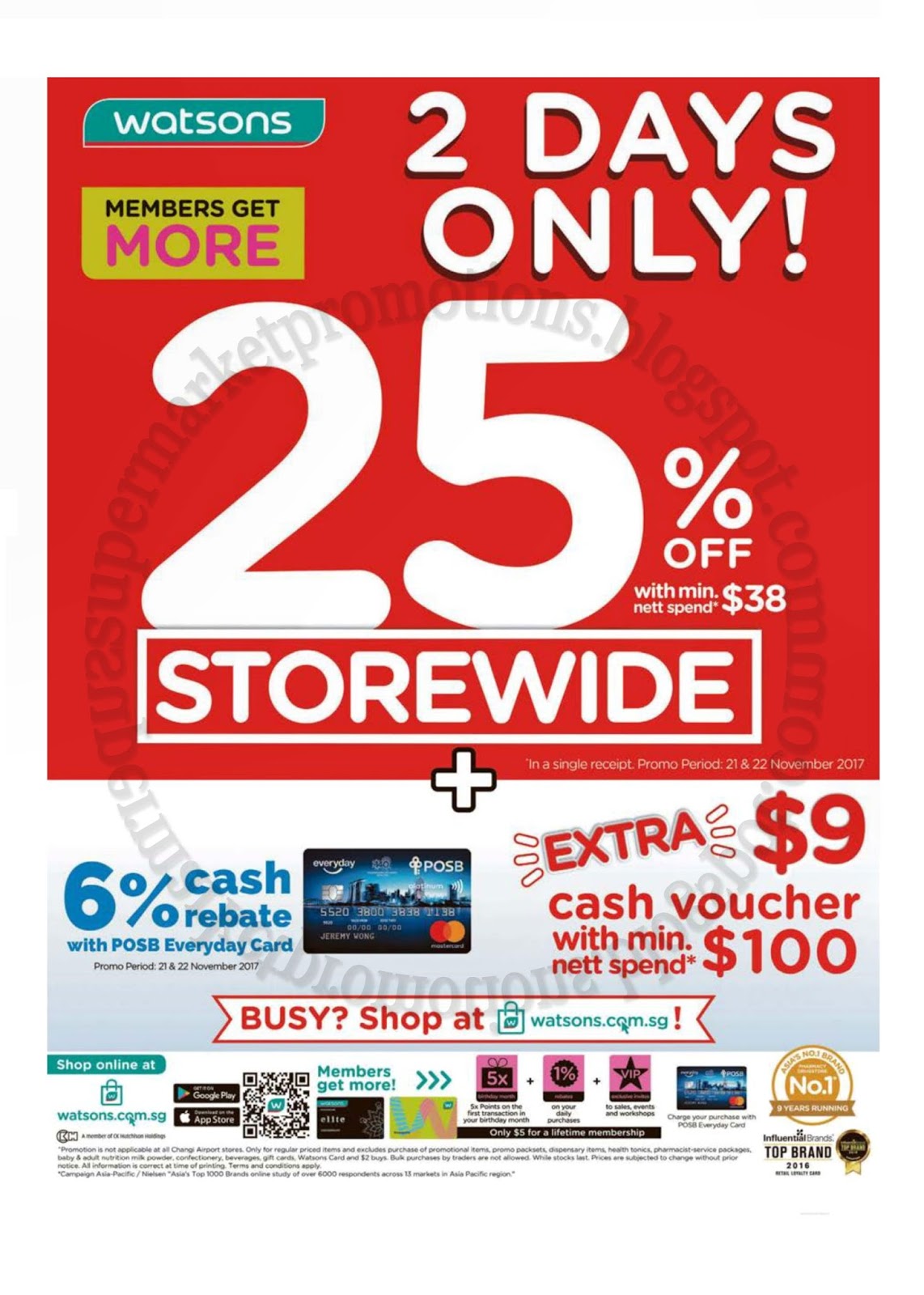 Watsons 25% off Storewide 21 - 22 November 2017 ~ Supermarket Promotions