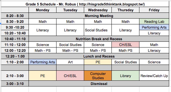 HIS Grade 5 2017 2018 Class Schedule And School Calendar HIS Grade 5 2017 2018 Class Schedule And School Calendar