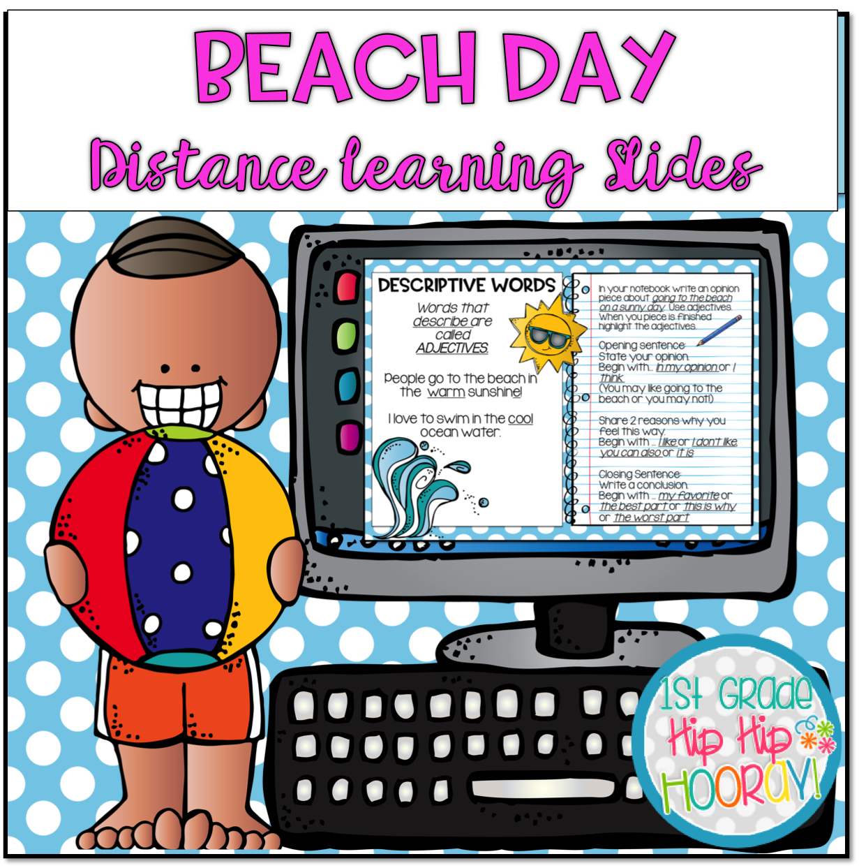 1st Grade Hip Hip Hooray!: Beach Day ...For Distance Learning or Paper ...