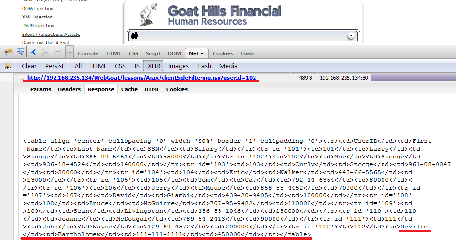 F4l13n5n0w: WebGoat - Client Side Filtering F4l13n5n0w: WebGoat - Client Side Filtering