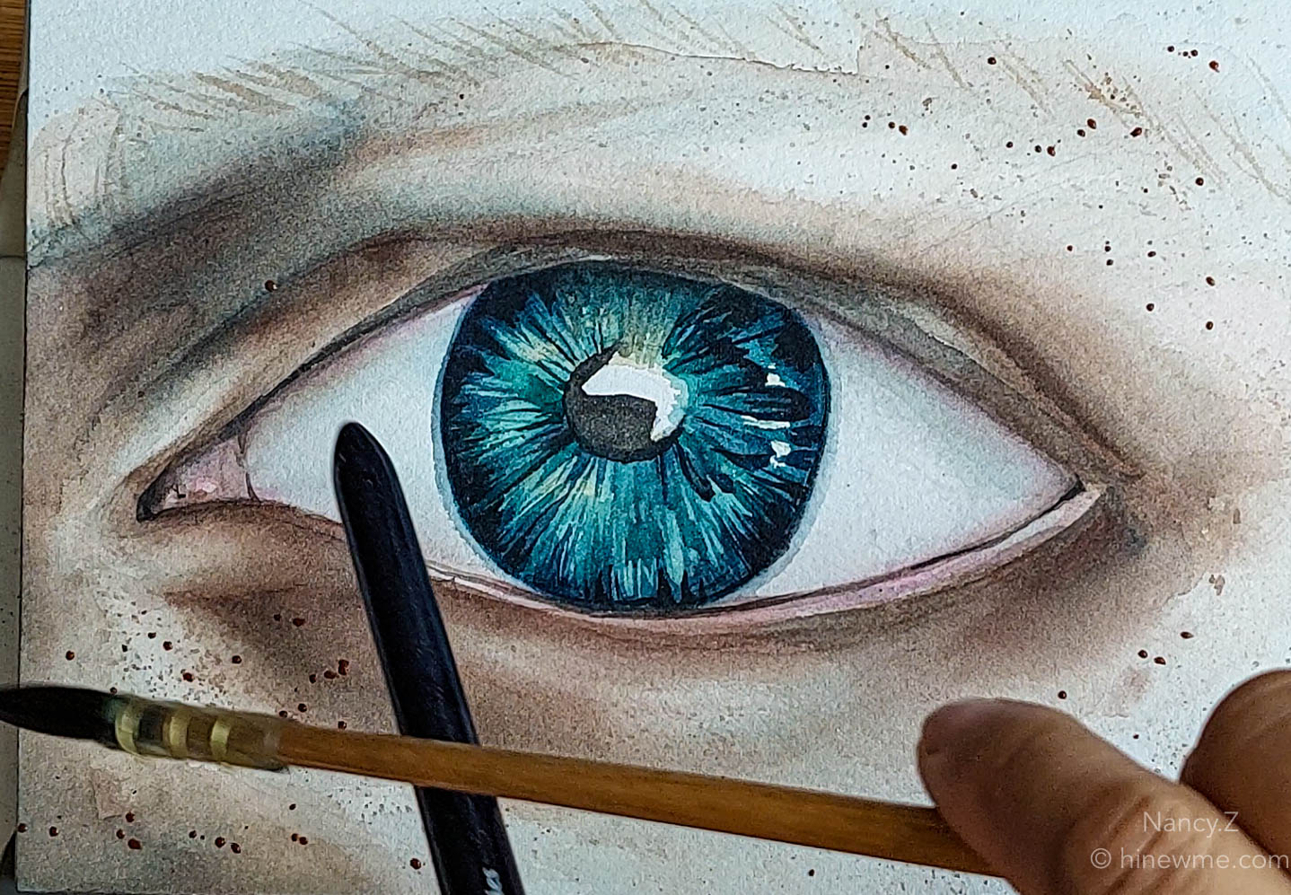 How to draw an eye with blue pupil step by step for beginners, come to ...