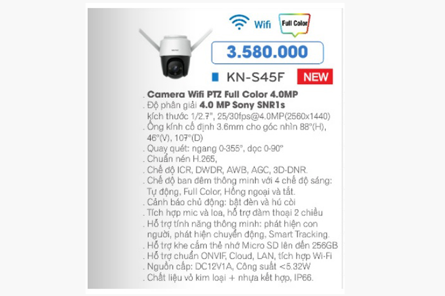 Review KBONE KN-S45F - Camera Wifi Speed Done FullColor 4.0M giá rẻ