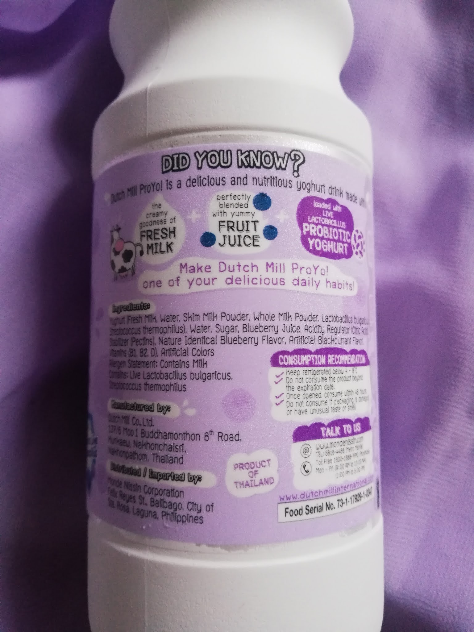 Cienanigans: DUTCH MILL PROYO YOGHURT DRINK WITH BLUEBERRY JUICE