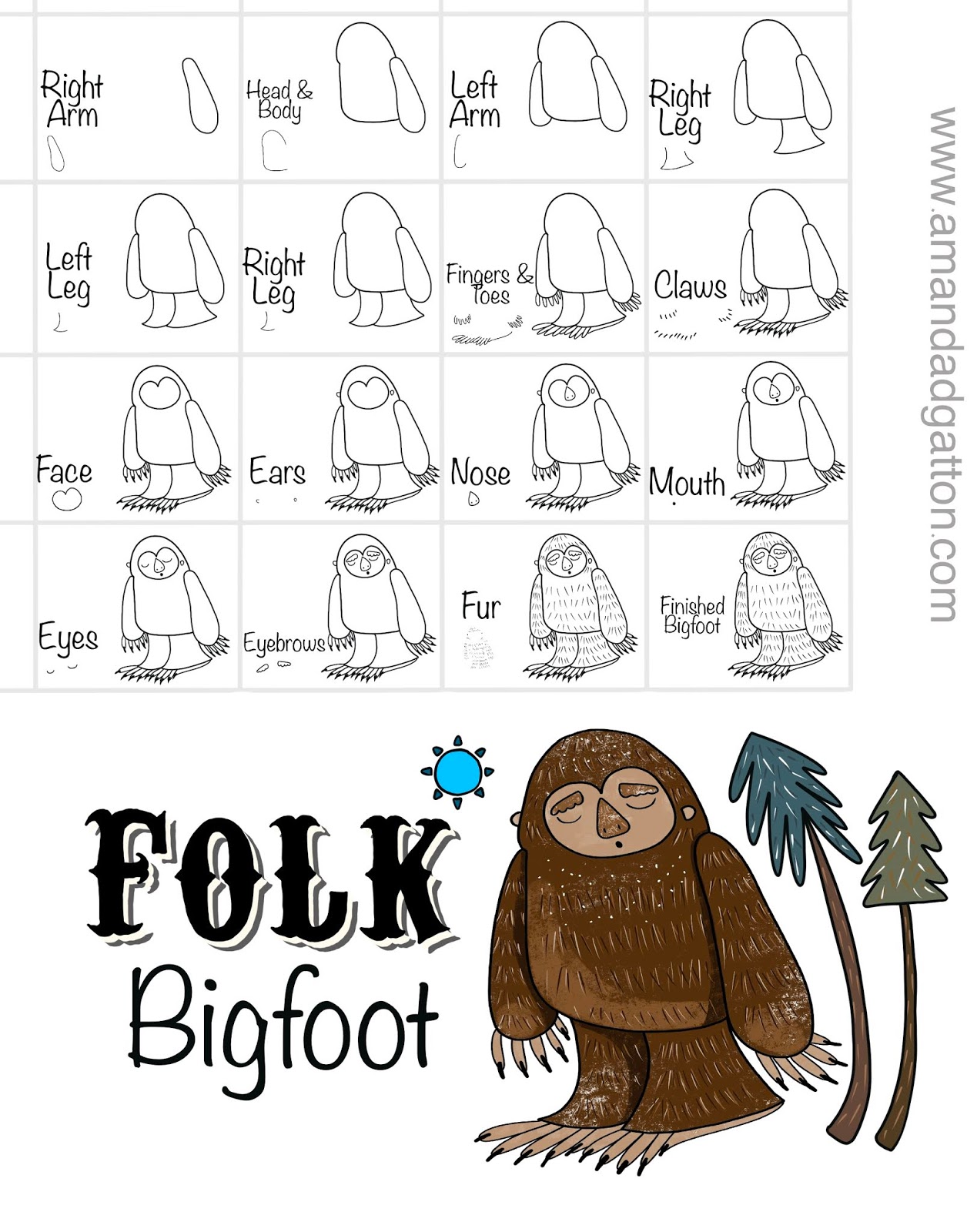Author Amanda Gatton: How to Draw Bigfoot in Two Styles (Folk and Kawaii)