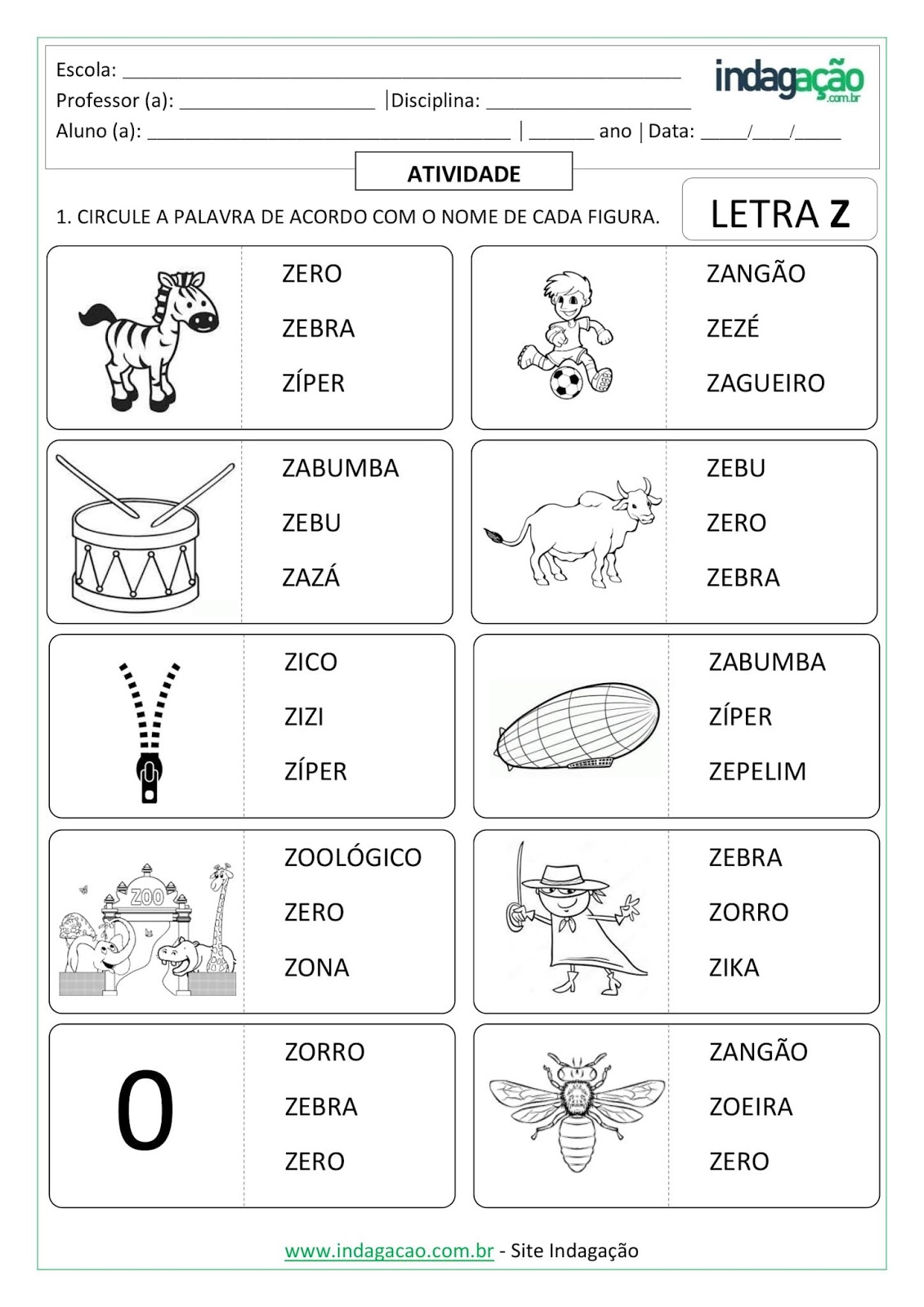 Atividades Com A Letra Z 1 Ano - BINKEDU