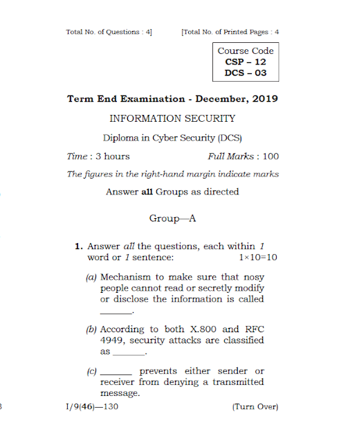 OSPU CSP DCS information security Dec 2019 Question Paper - University ...