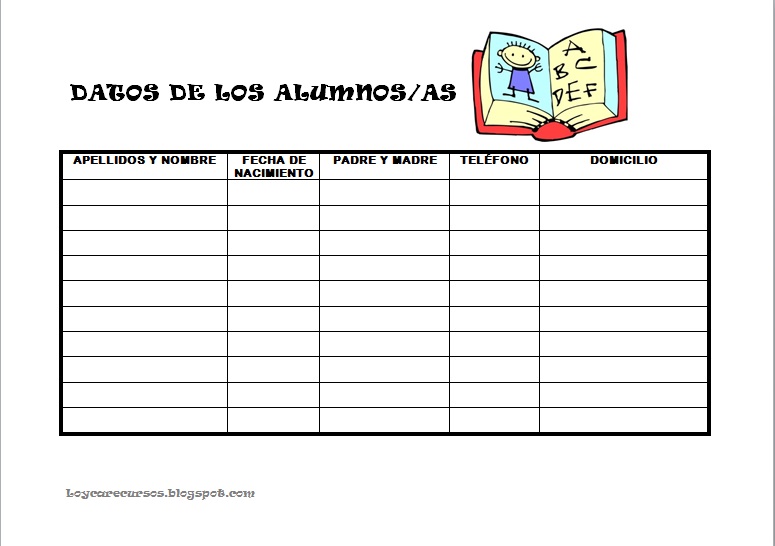 RECURSOS DE EDUCACIÓN INFANTIL: REGISTRO DE DATOS ALUMNOS/AS