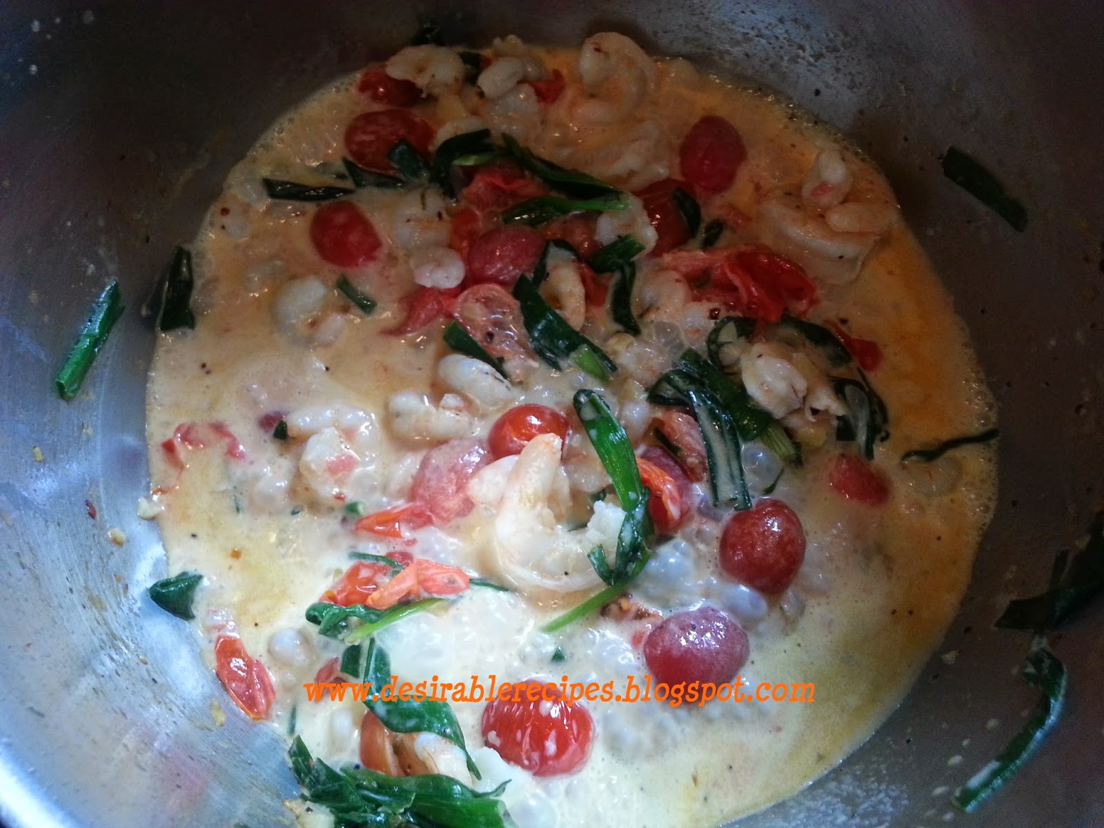 Spaghetti With Prawns In A Creamy Tomato Sauce