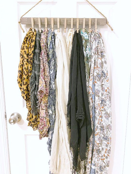 Easy and Inexpensive Hanging Scarf Organizer