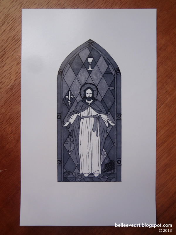 Belleeve Art: Jesus Stained Glass Window Print from Ink & Marker Drawing
