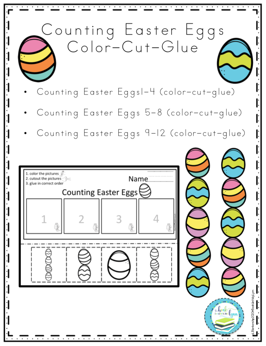 COUNTING EASTER EGGS COLOR-CUT-GLUE ~ Book Units by Lynn