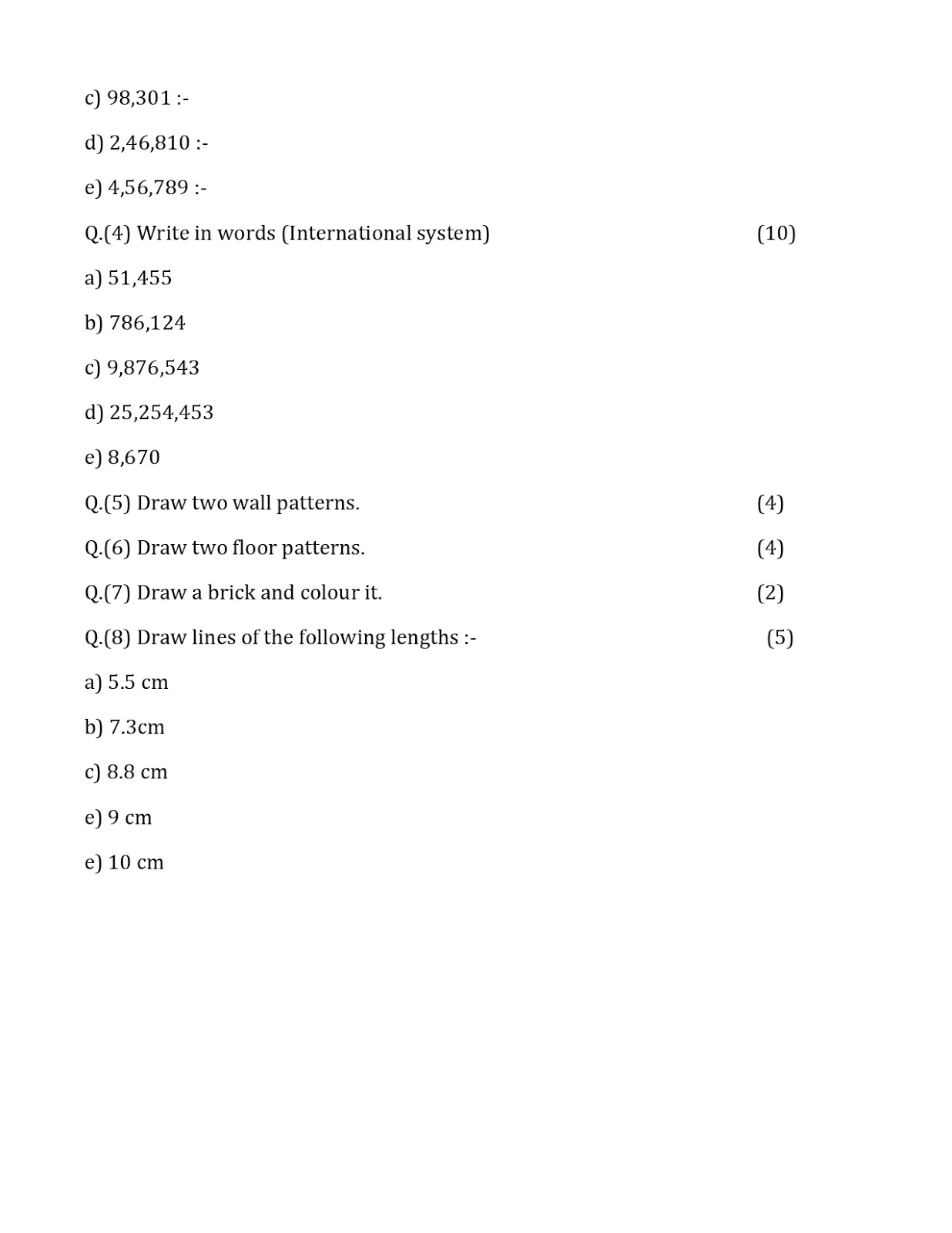 CLASS 4 MATH WORKSHEET (BUILDING WITH BRICK & LONG AND SHORT)