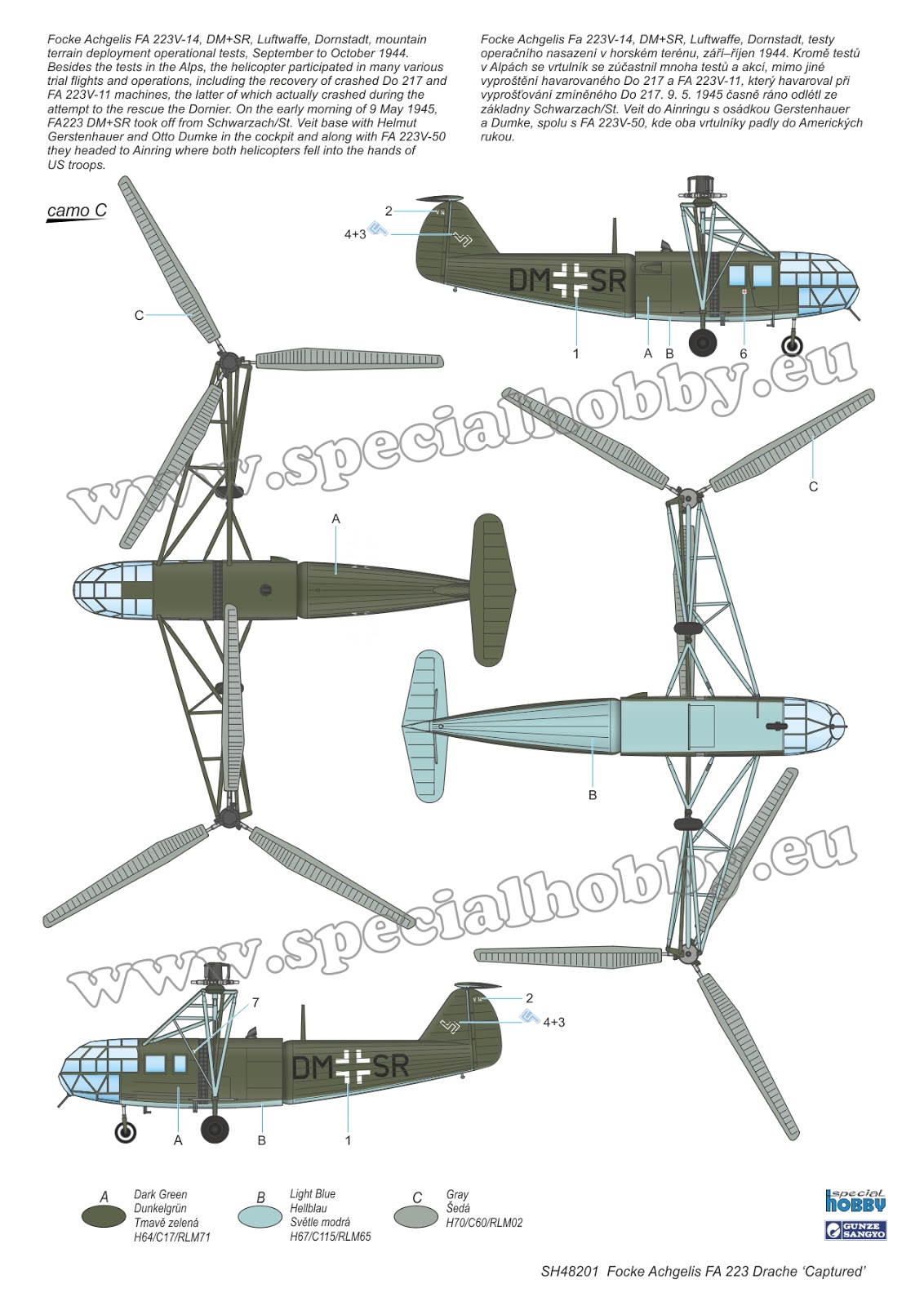 SH48201 Focke Achgelis FA 223 Drache ‘Captured’ in 1/48 - box content