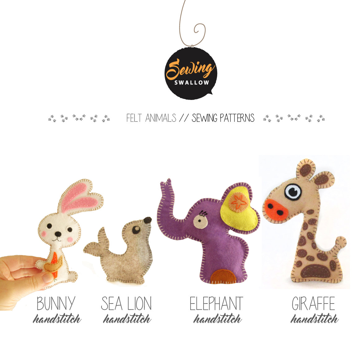 DIYStuffies: 4 Felt ANIMALS toy Sewing patterns- Bunny, Sealion ...