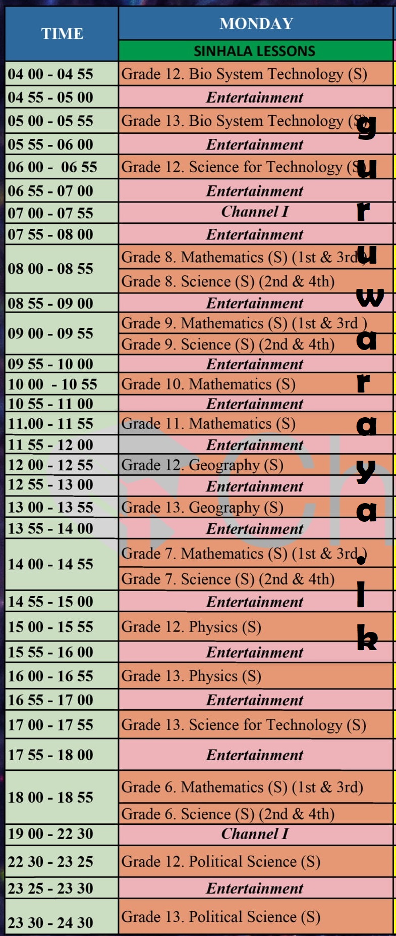Guru Gedara New Time Table - Teacher