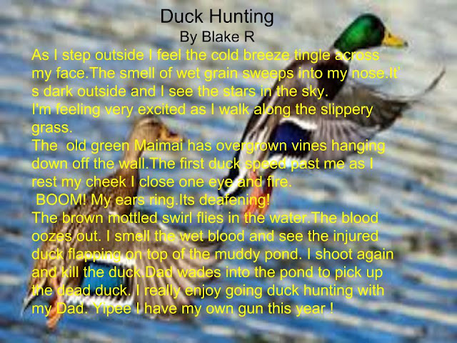 Makarewa School Room One: Duck Hunting and Fishing Stories