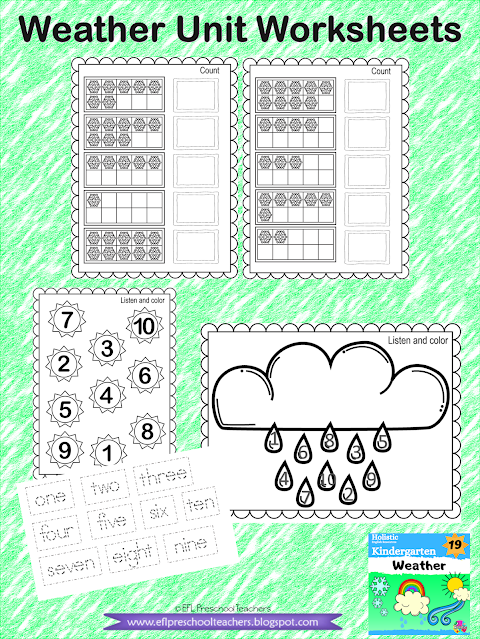 ESL/EFL Preschool Teachers: Weather Unit worksheets for Kindergarten ...