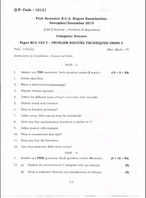 Bangalore University B.C.A. Computer Science Paper Bca 103 t - Problem Solving Techniques Using ...