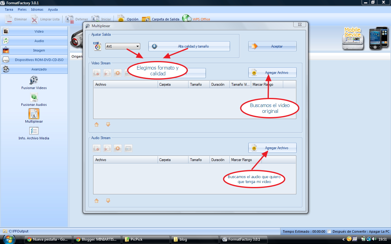 MINIARTISTAS: Fusionar y multiplexar con Format Factory